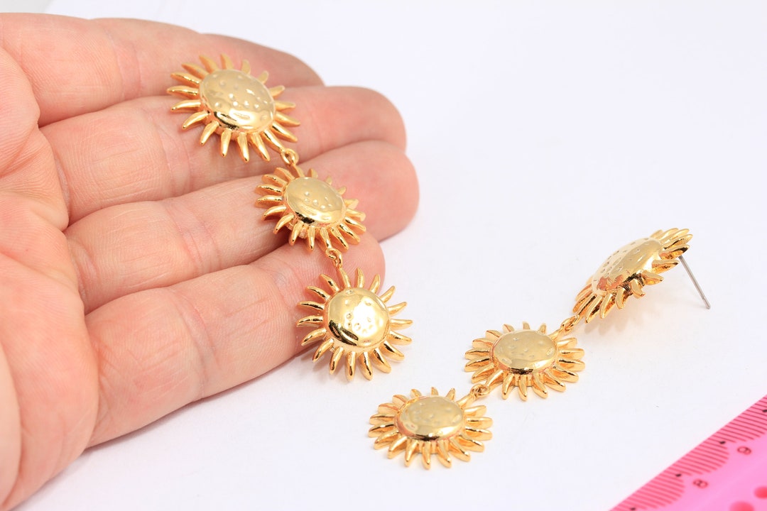 23x67mm 24k Shiny Gold Sun Earrings, Stud Earrings, Sun Studs, Hammered ...