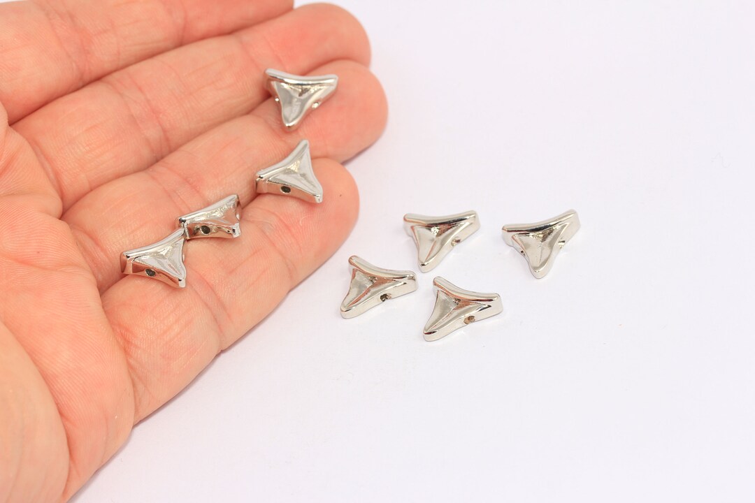 11mm Rhodium Plated Shark Teeth Beads, Shark Charms, Sea Animals, Shark ...