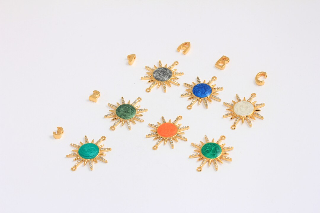 26x30mm 24k Shiny Gold Sun CZ Charm, Micro Pave Sun Charms, Bracelet ...