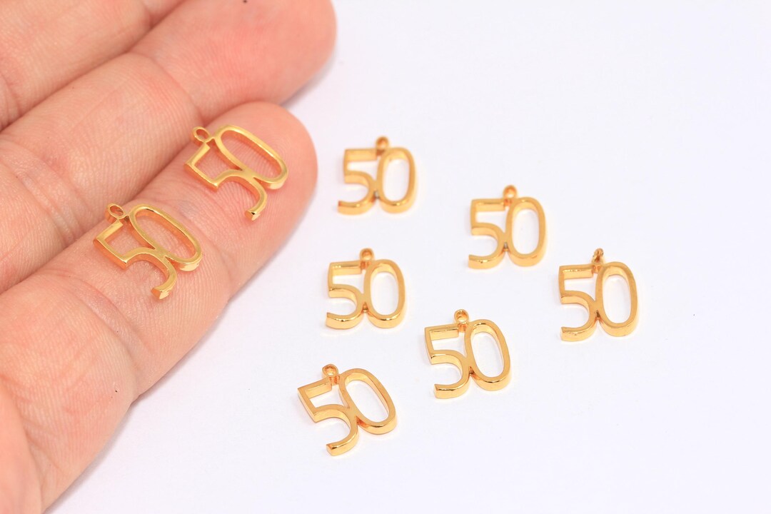 9x10mm 24k Shiny Gold Number Charms, 50 Number Pendant, Fifty Birthday ...