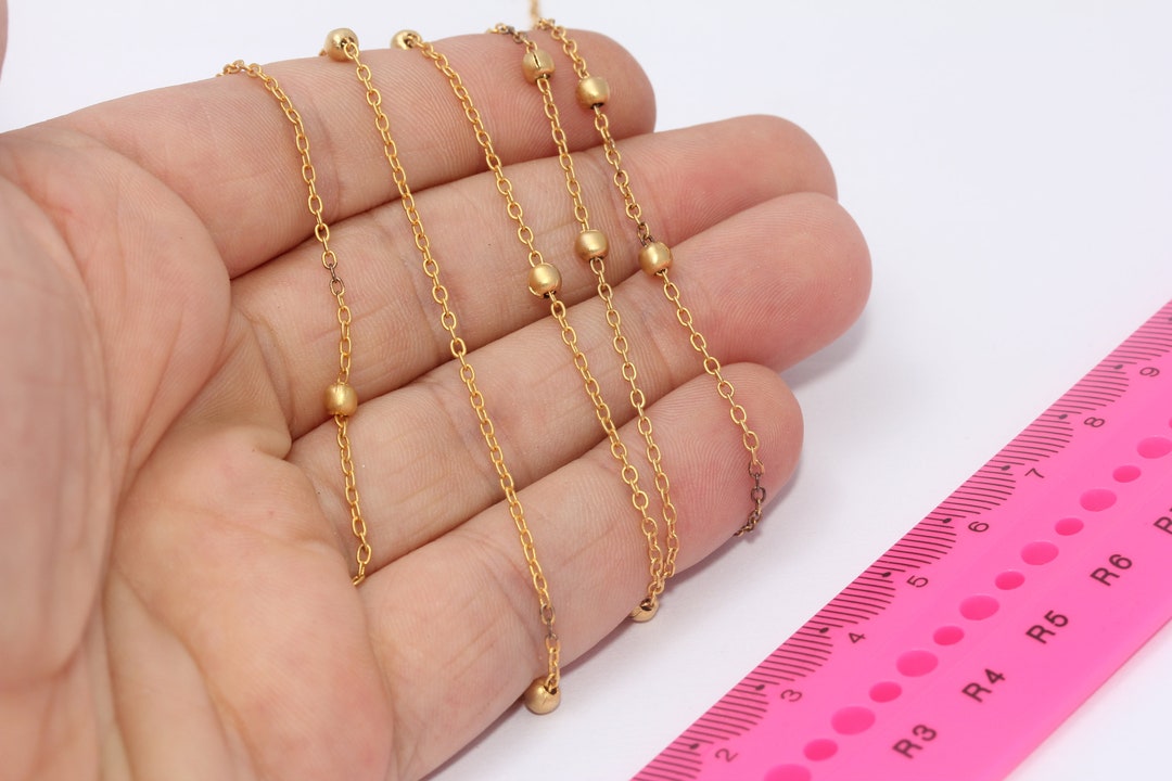 1,5x2mm 24k Matt Gold Satellite Chains, Gold Cable Chain With Ball ...