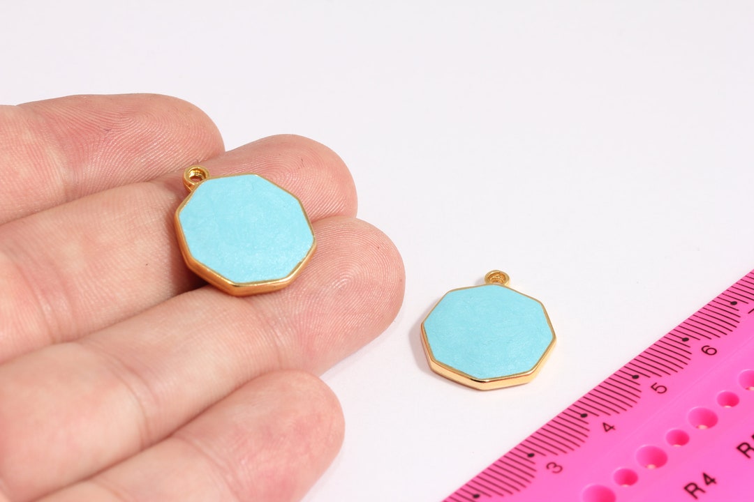 18x22mm 24k Shiny Gold Enamel Pendant, Necklace Charms, Blue Enamel ...