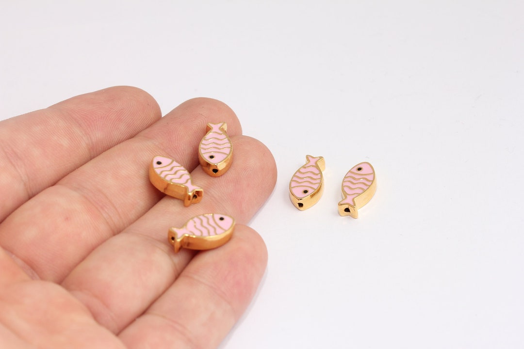 9x16mm 24k Shiny Gold Fish Beads, Fish Charms, Center Hole Fish Beads ...