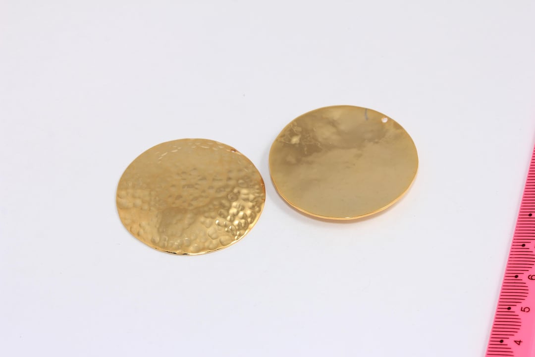 40mm 24k Shiny Gold Hammered Coins, Coin Charms, Hammered Medallion ...