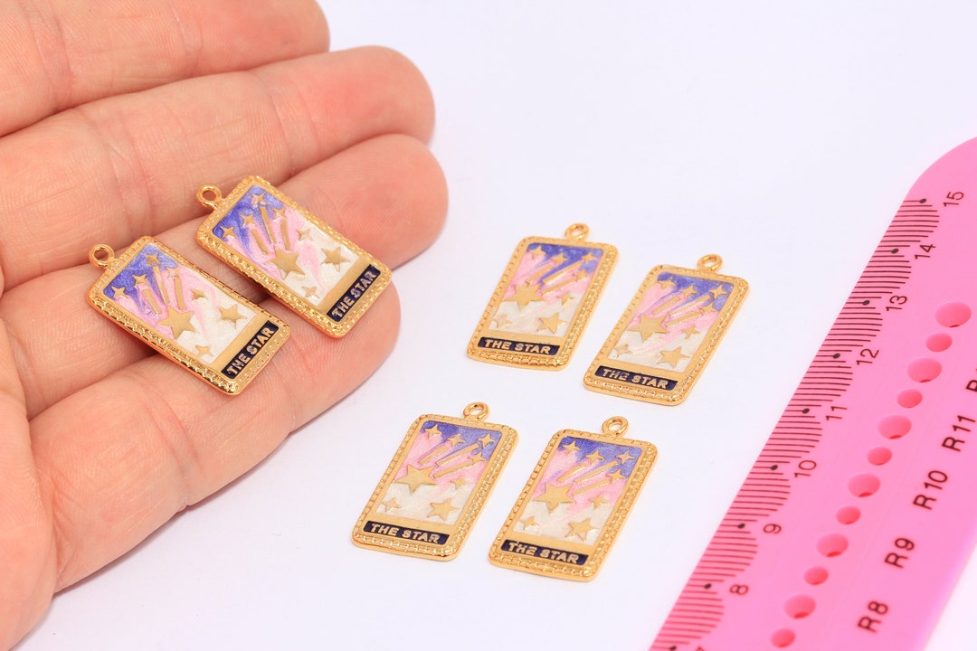 15x26mm 24k Shiny Gold Tarot Card Charms, Tarot Star Card Charm, Enamel ...