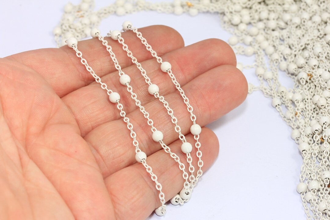 4mm White Painted Satellite Chains, White Ball Chains, Beaded Chain ...