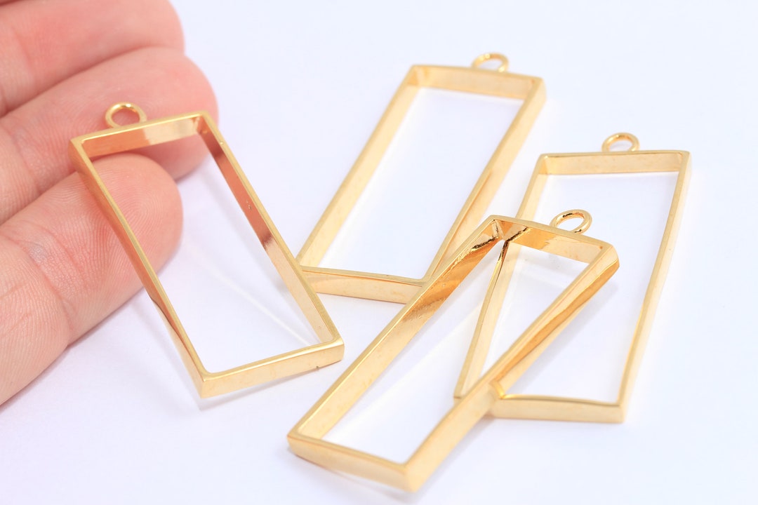 18x44mm 24k Shiny Gold Plated Rectangle Charm, Gold Frame Charms, Frame ...