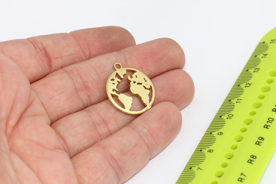 21mm Raw Brass World Map Pendant, Globe Pendant, Earth Pendant, World ...