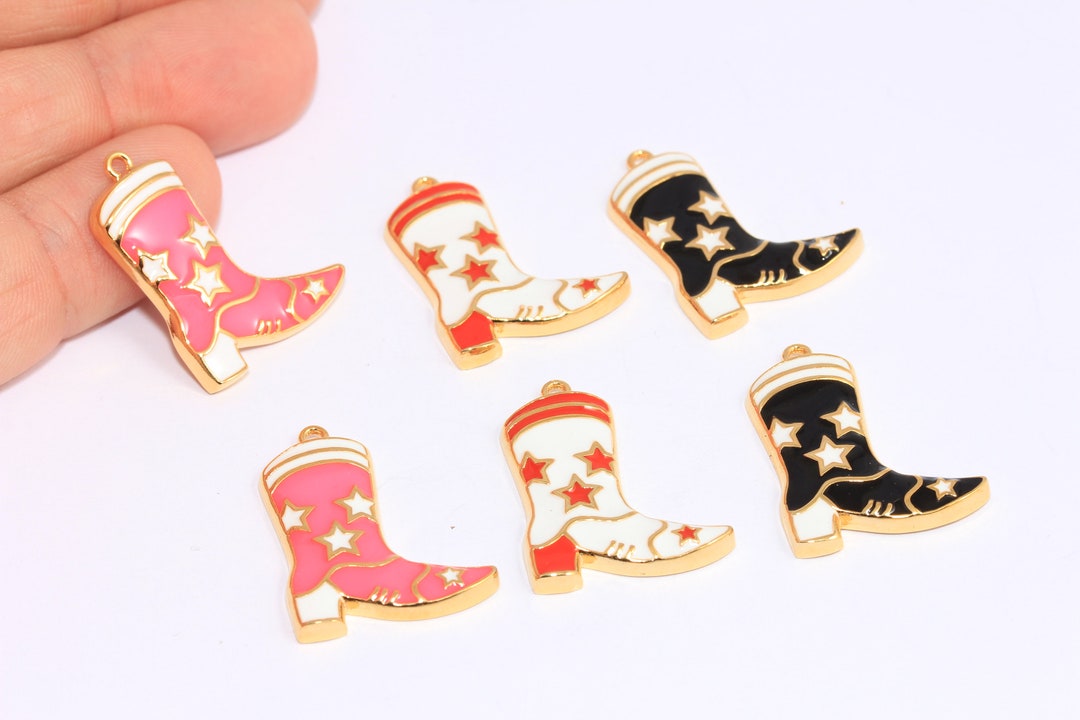20x24mm 24k Shiny Gold Boot Charms, Enamel Cowboy Boots Charms, Boot ...