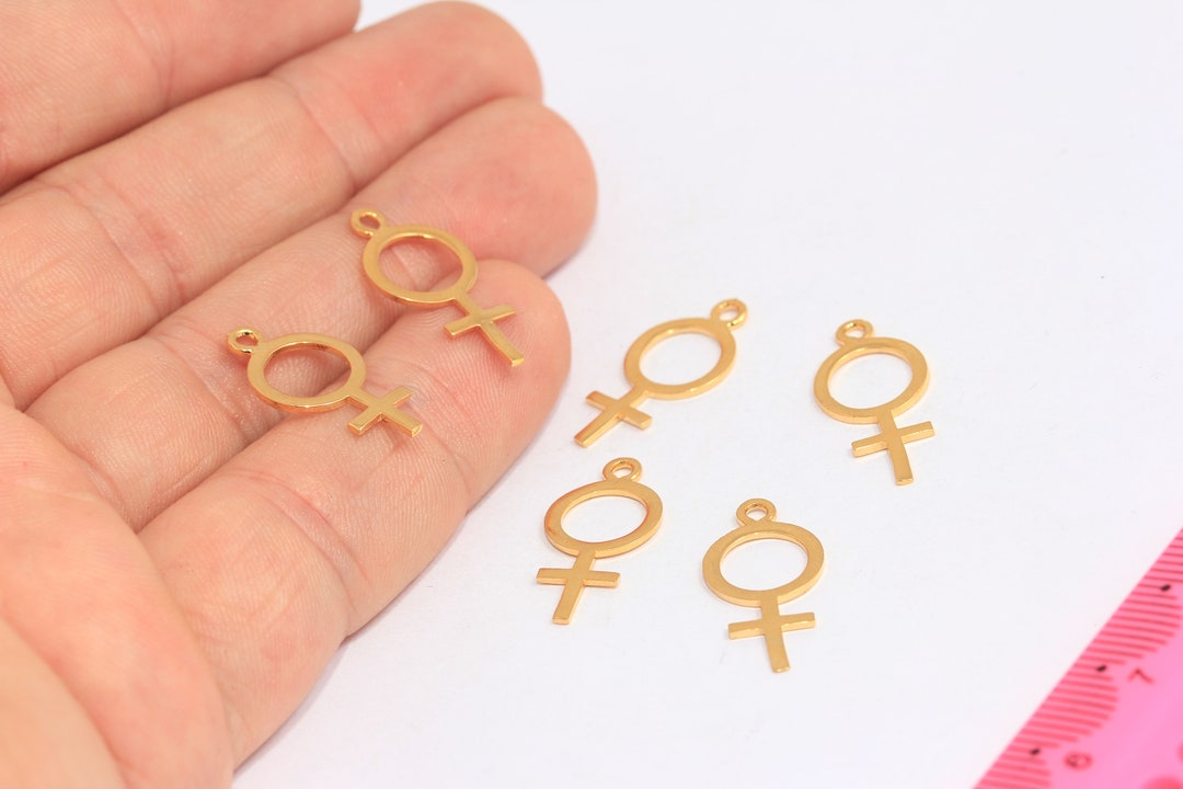 10x22mm 24k Shiny Gold Gender Sign Symbol Pendants, Gold Female Symbol ...