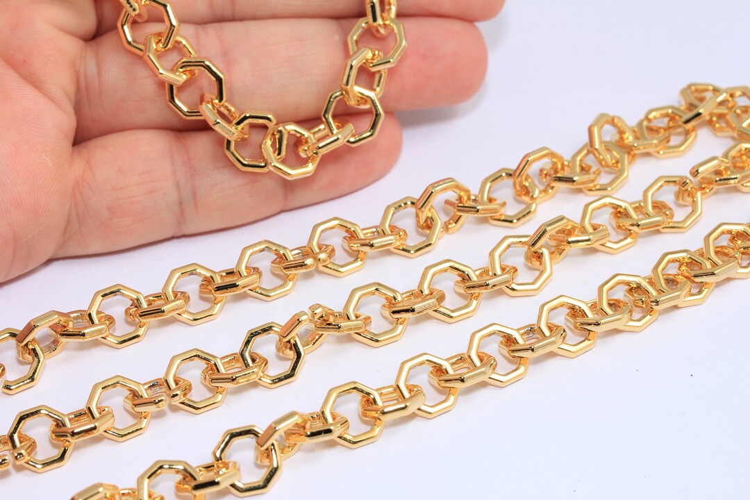9mm 24k Shiny Gold Link Chain, Hexagon Link Chain, Hexagon Shaped Chain ...