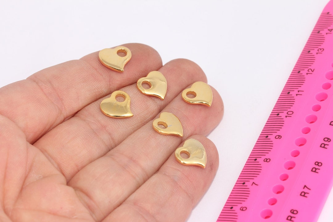24k Shiny Gold Heart Disc, Heart Pendant, Stamping Tag, Tiny Gold Heart ...