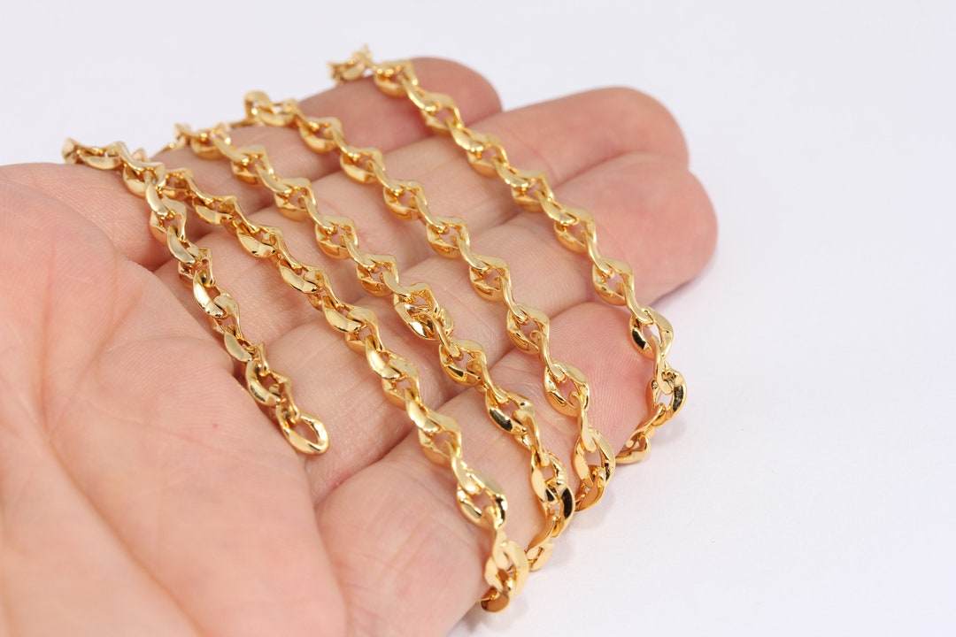 5x6,5mm 24k Shiny Gold Curb Chain, Soldered Chains, Twisted Chain ...