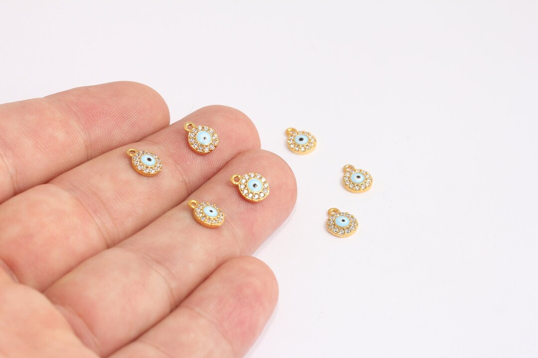 7x9mm 24k Shiny Gold Cz Evil Eye Drop, Evil Eye Charms, Gold Round ...