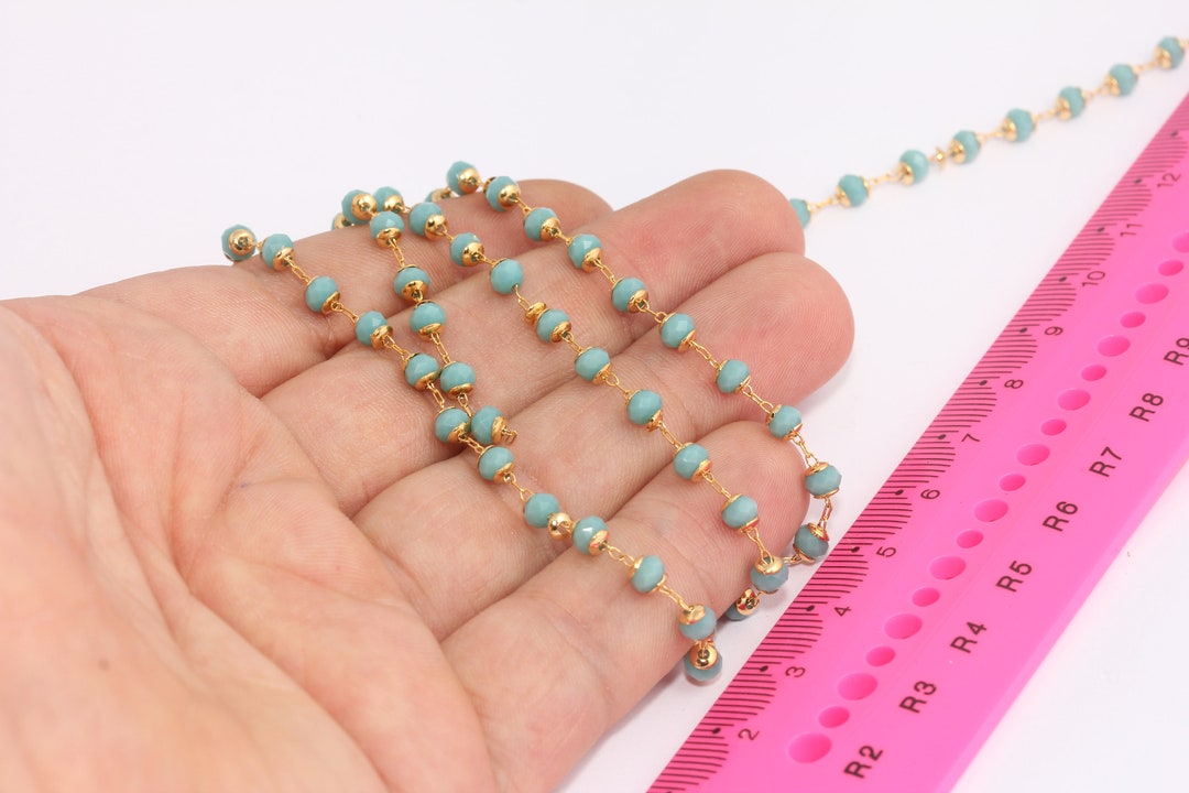 4mm 24k Shiny Gold Crystal Chains, Rosary Style Turquoise Stone Chains ...