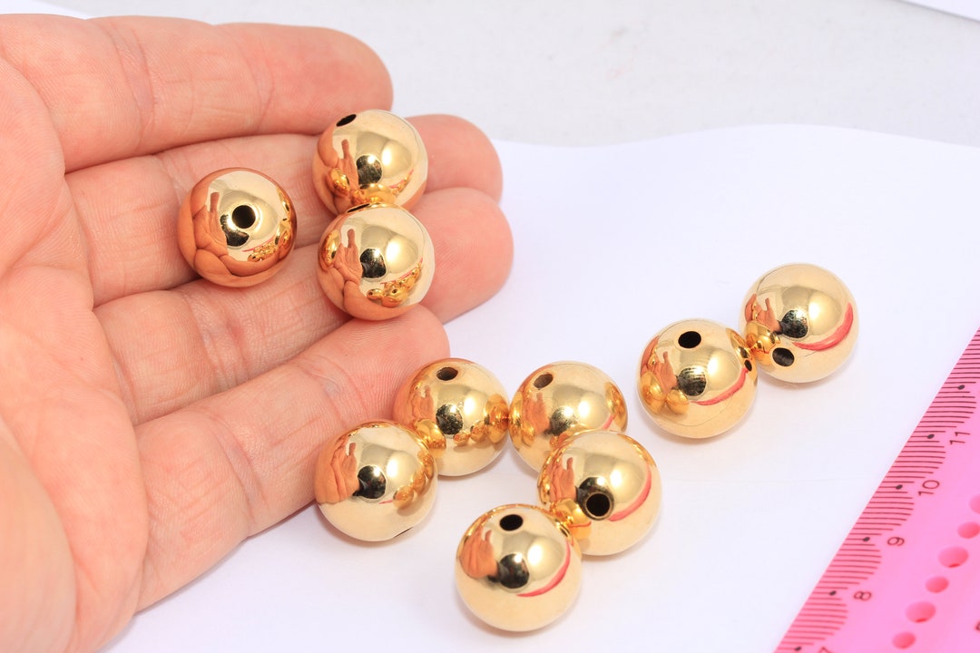 16mm 24k Shiny Gold Ball Beads, Large Round Ball Charms, Beads for ...