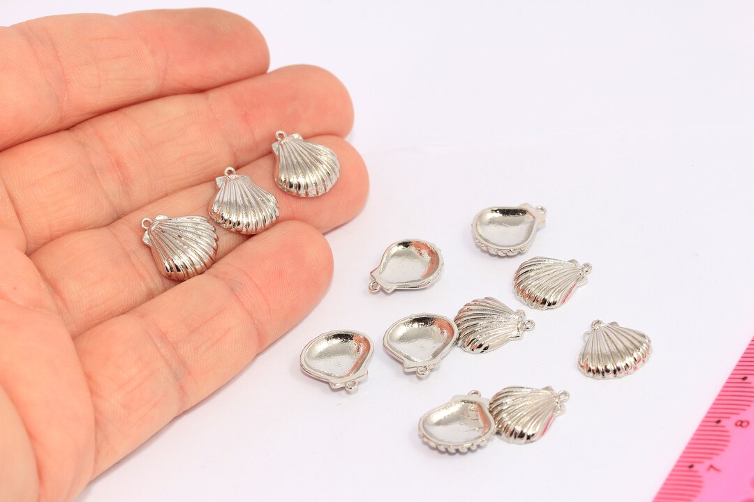 13x14mm Rhodium Plated Sea Shell Charm, Seashell Beads, Seashell ...