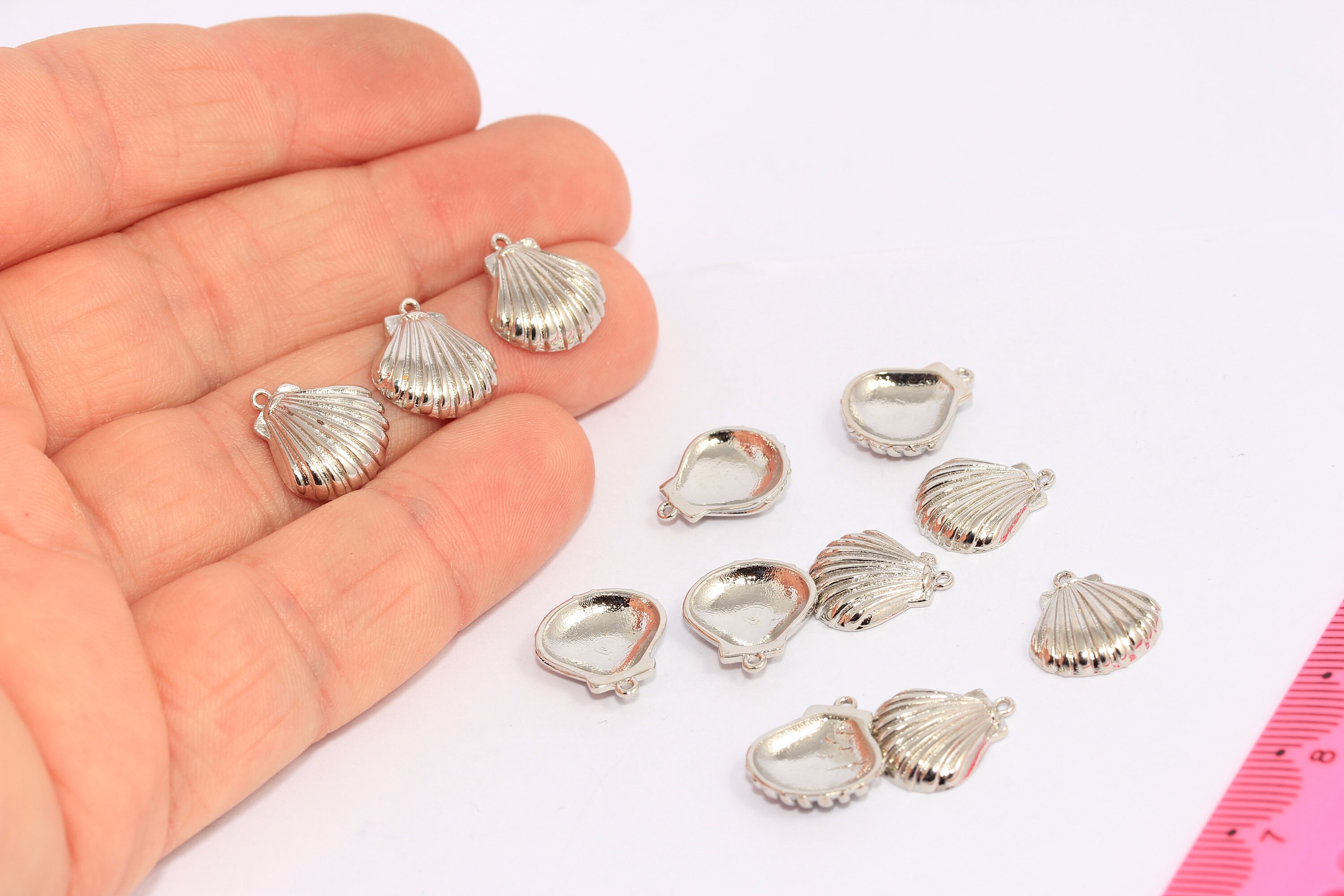 13x14mm Rhodium Plated Sea Shell Charm, Seashell Beads, Seashell ...