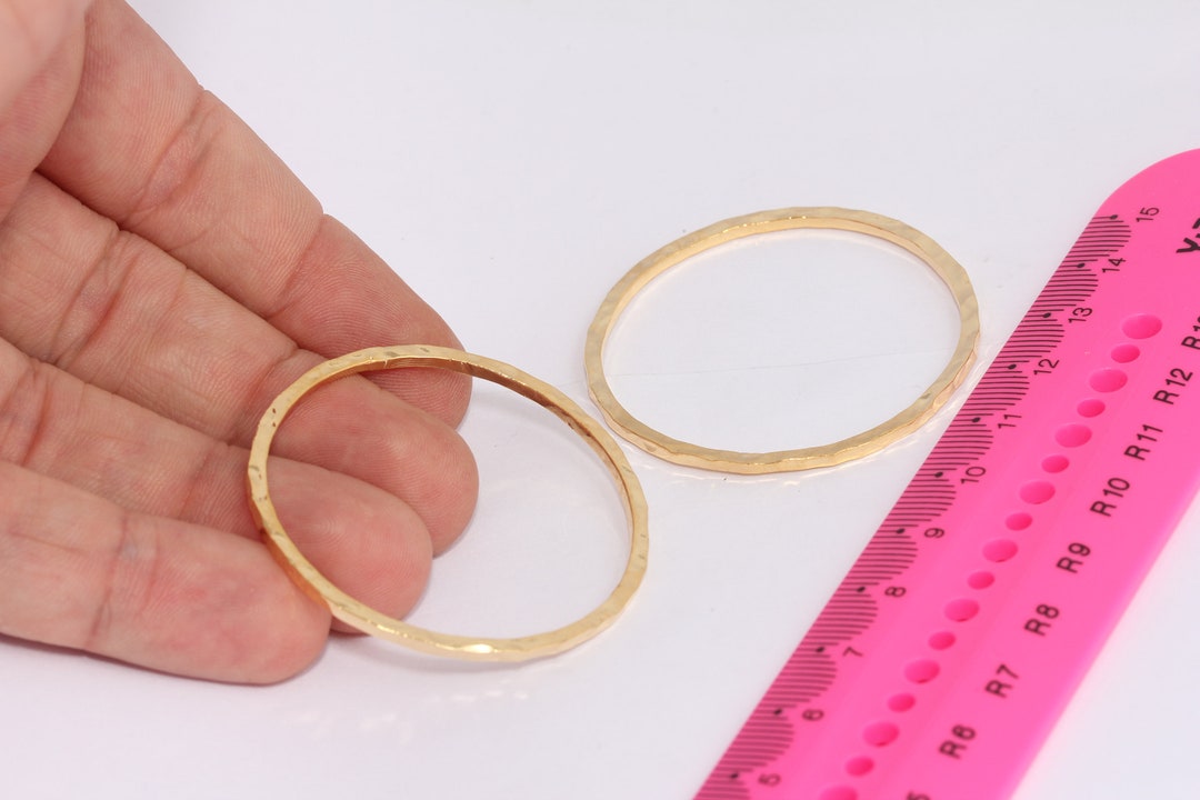 45mm 24k Shiny Gold Ring, Gold Hoop Connector, Hammered Rings, Gold ...