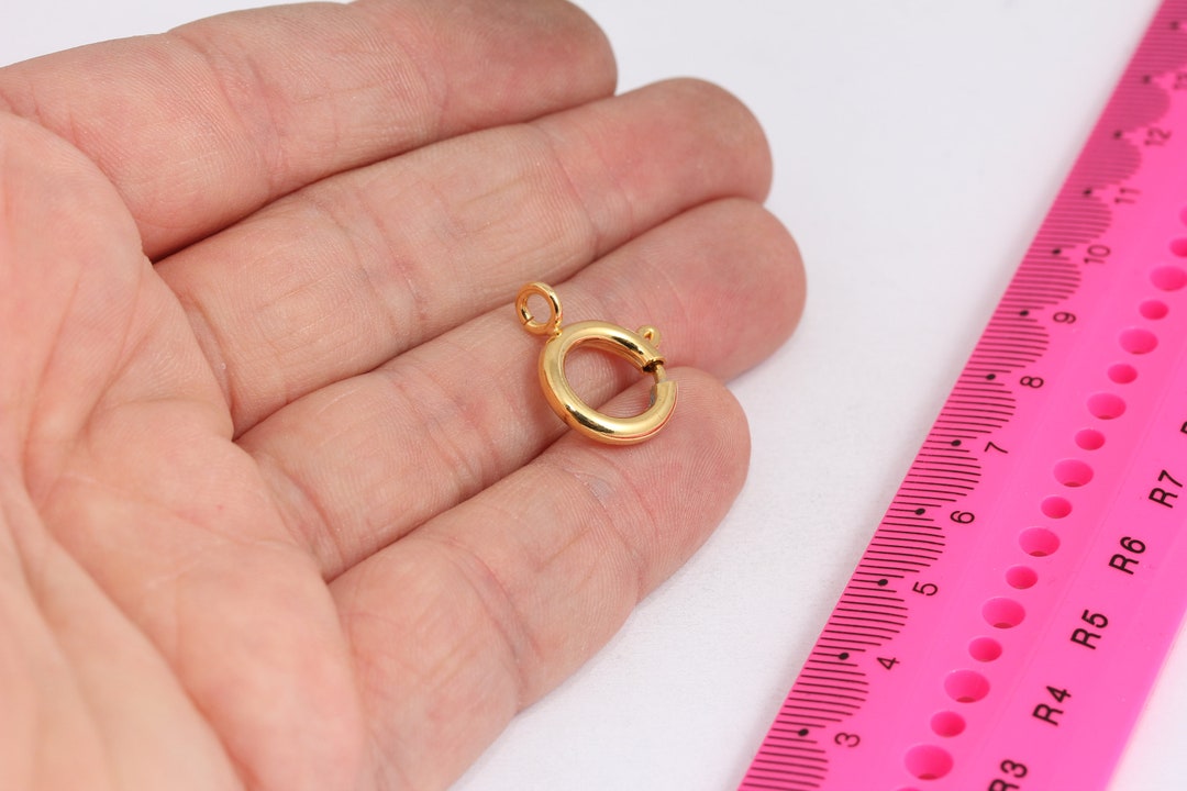 14mm 24k Shiny Gold Plated Spring Clasp, Round Gold Clasp, Clasp, High ...