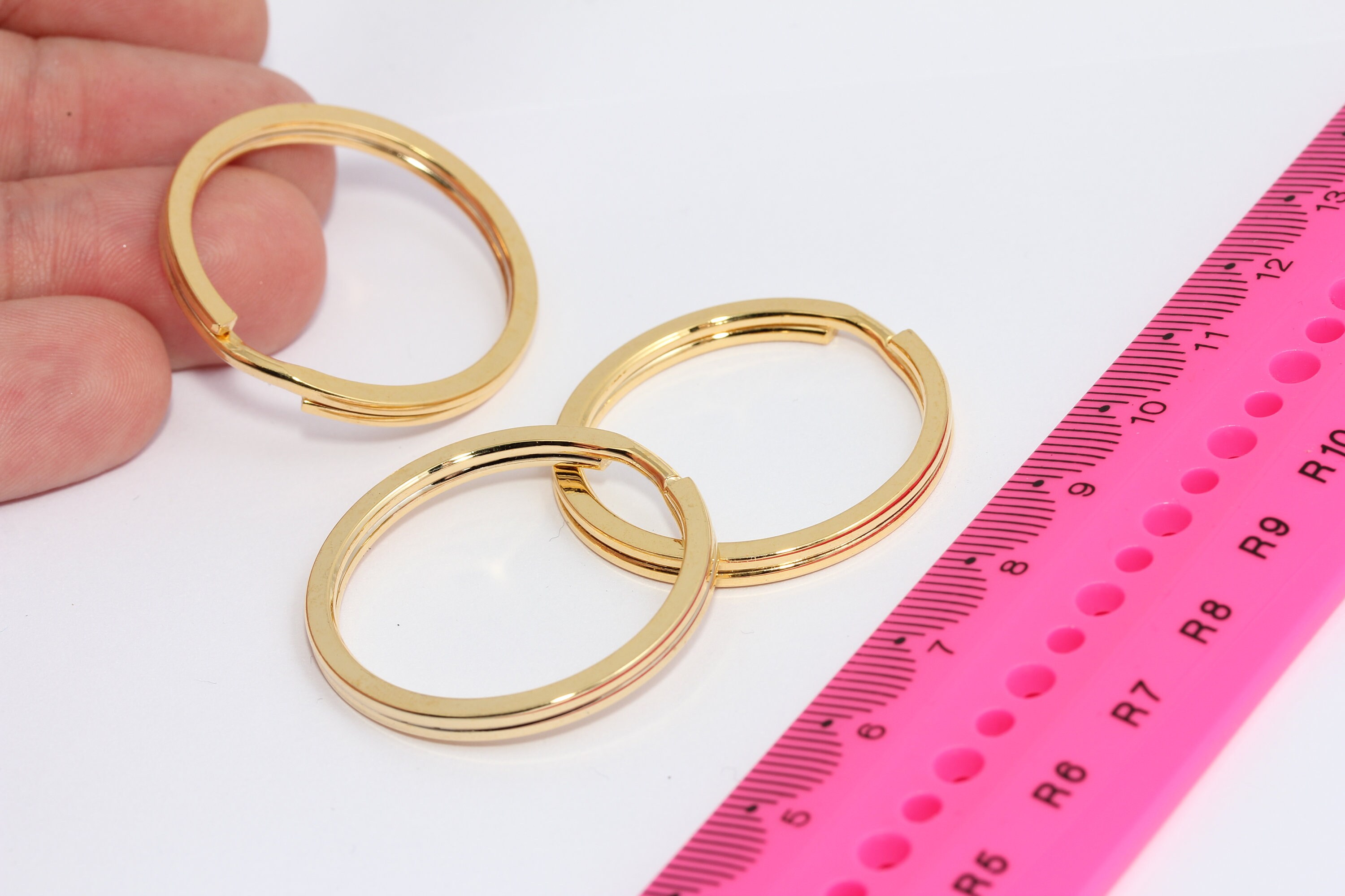 33mm 24k Shiny Gold Plated Key Chain Ring, Split Key Ring, Swivel ...
