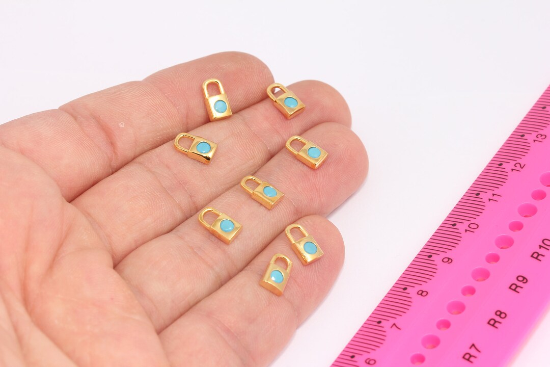 Shiny Gold Plated Lock Charms, Micro Pave Mini Lock Beads, CZ Mini ...