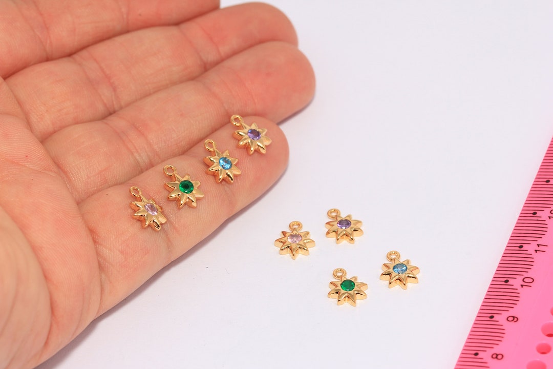 7x10mm 24k Shiny Gold Star Charms, Micro Pave Mini Star Beads, CZ Mini ...