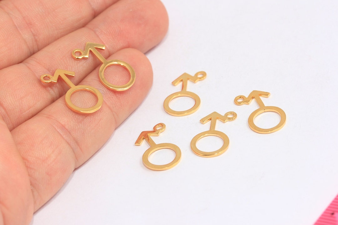 10x22mm 24k Shiny Gold Gender Sign Symbol Pendants, Gold Male Symbol ...