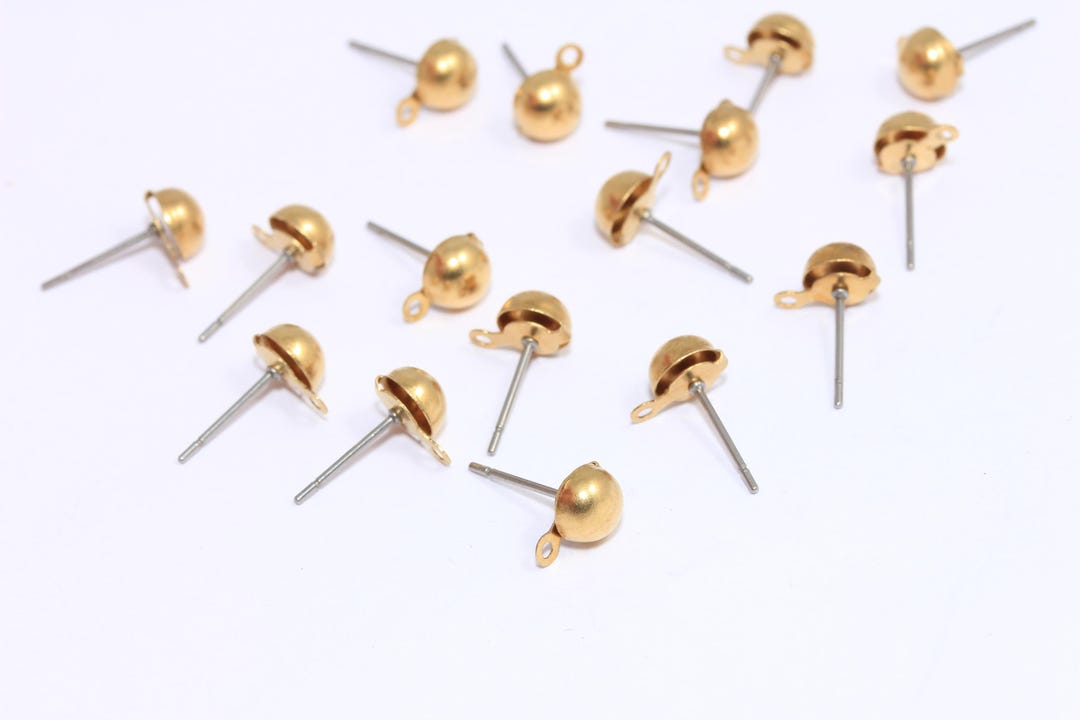 6mm Stainless Steel Ball Ear Posts, Half Ball Stud Earrings With Loop ...