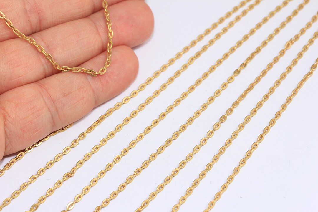 2mm Raw Brass Flat Oval Rolo Chains, Tiny Brass Rolo Cable Chains ...