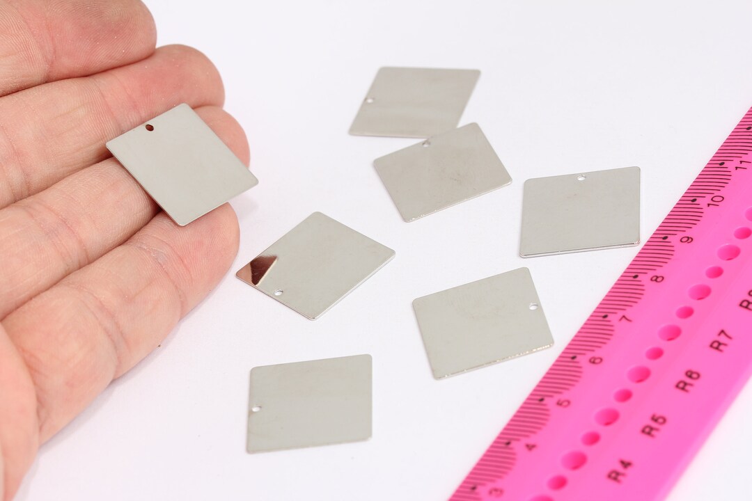 18mm Rhodium Plated Square Disc, Square Charms, Stamping Blank ...