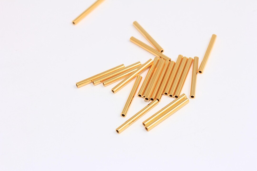 2x20mm 24k Shiny Gold Tubes, Tube Beads, Long Tube Beads, Round Tubes ...