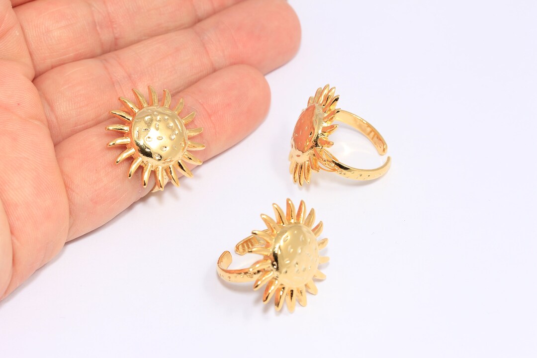17-18mm 24k Shiny Gold Sun Ring, Chunky Gold Ring, Adjustable Gold Ring ...