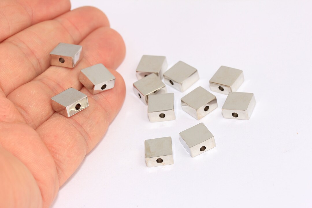 10mm Silver Plated Cube Beads, Spacer Beads, Geometric Beads, Flat ...