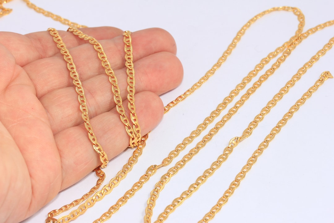 3,5mm 24k Shiny Gold Oval Link Chain, Gold Bar Chain, Gold Link Chain ...
