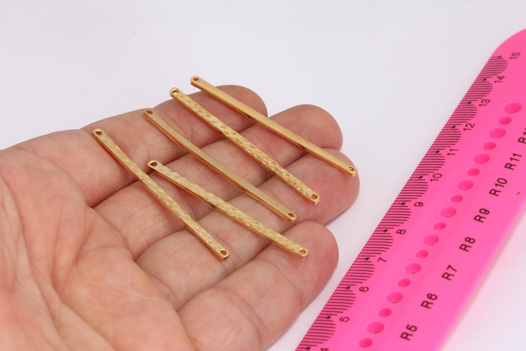 48mm 24k Shiny Gold Bar, Gold Hammered Bar, Two Hole Bar, Long Bar ...