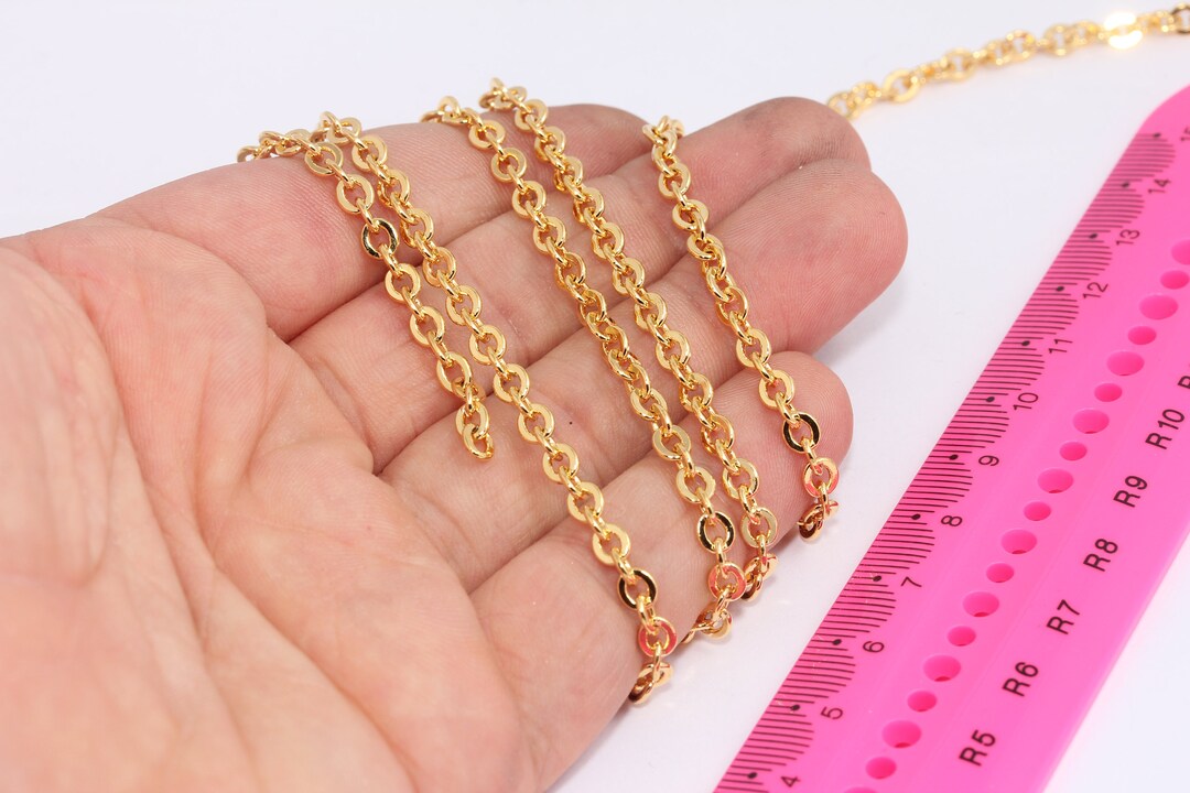 4x4,5mm 24k Shiny Gold Chain, Tiny Rolo Chains, Bulk Lot Chains, Flat ...