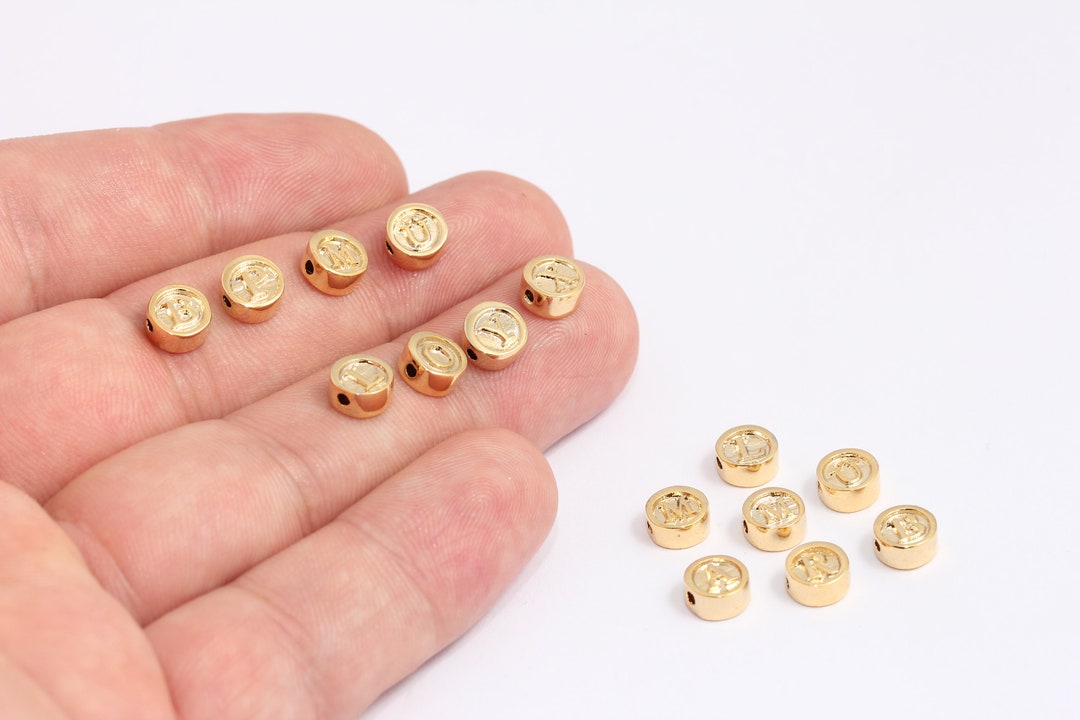 3,5x7mm 24k Shiny Gold Plated Letter Charms, Coin Letter Sliding Beads ...