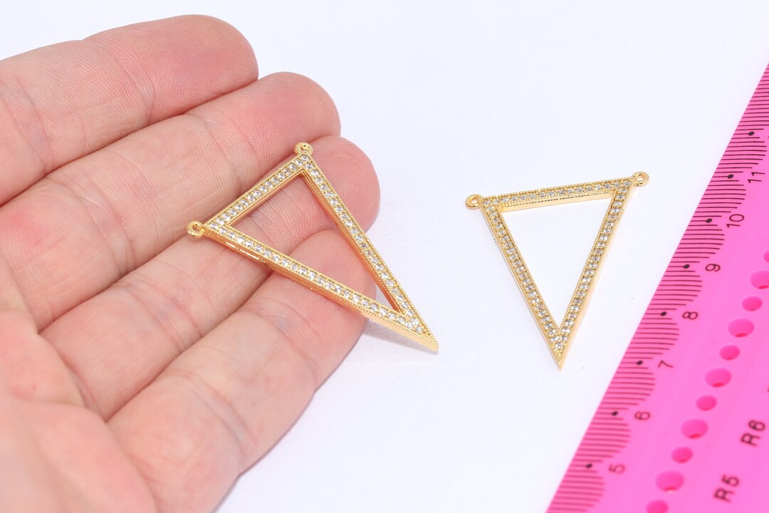 24k Shiny Gold Plated Triangle, Micro Pave Triangle, CZ Chevron Charm ...