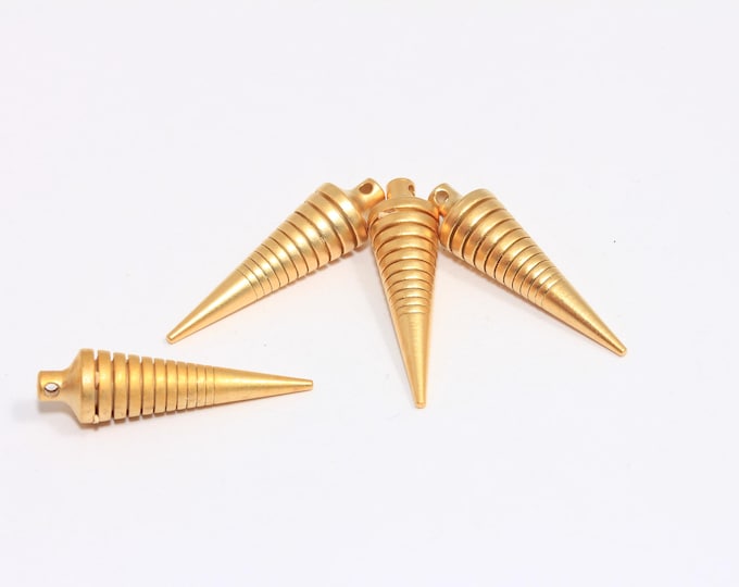 24k Gold Plated Spike Charm, Spike Necklace, Gold Plated Long Bar ...