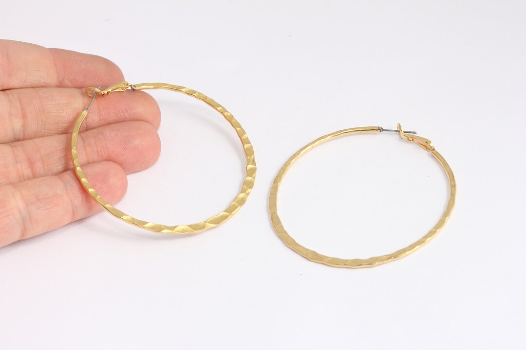 60mm Raw Brass Hoop Earrings, Large Hammered Hoops, Raw Brass Jewelry ...