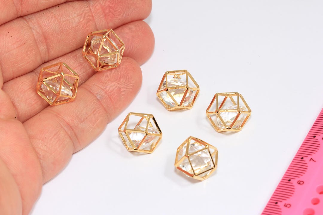 12mm 24k Shiny Gold CZ Open Cube Charm, 3D Cube Charms, Prism Charms ...