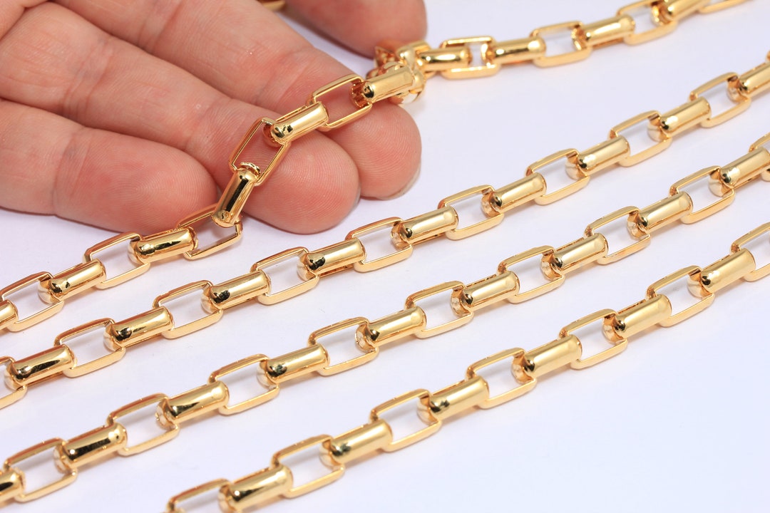 7mm 24k Shiny Gold Rolo Chain, Gold Box Chain, Square Link Chain, Bulk ...