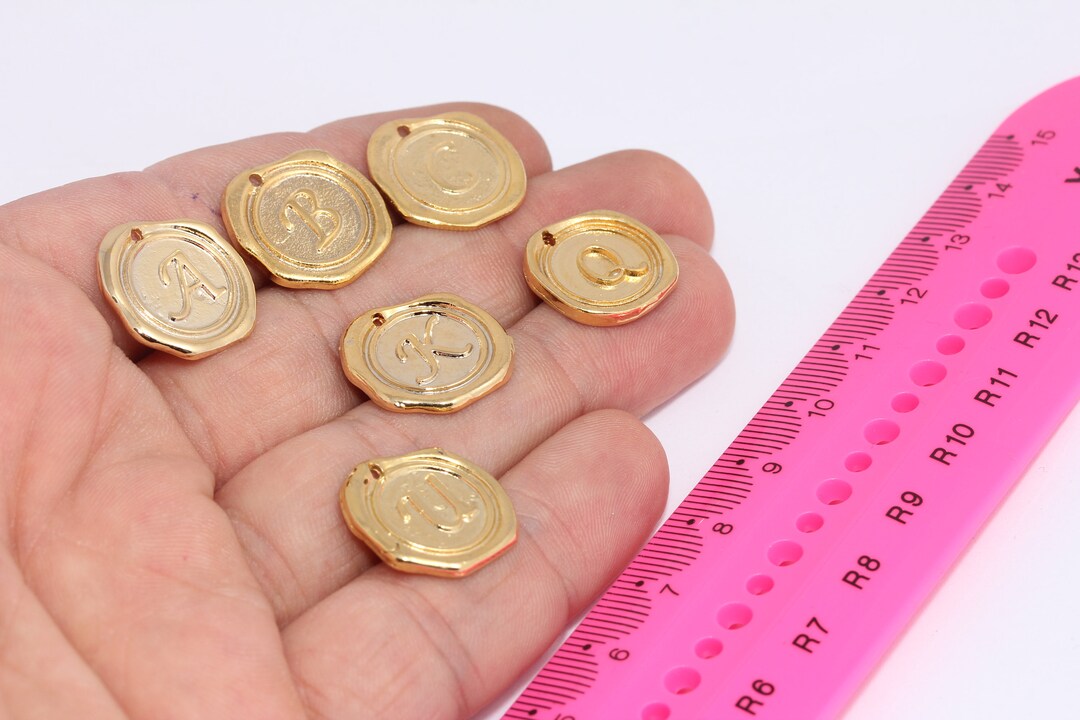 17mm 24k Shiny Gold Letter Charm, Gold Coin, Letter Pendant, Custom ...