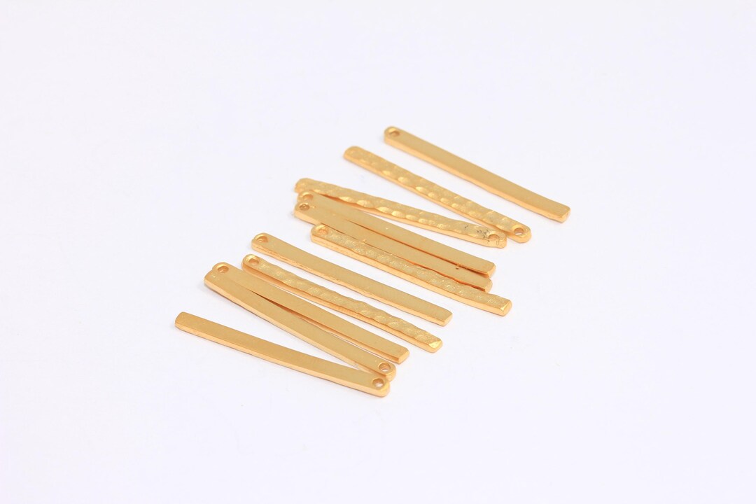 2x28mm 24k Matt Gold Bar, Gold Hammered Bar, Two Hole Bar, Long Bar ...