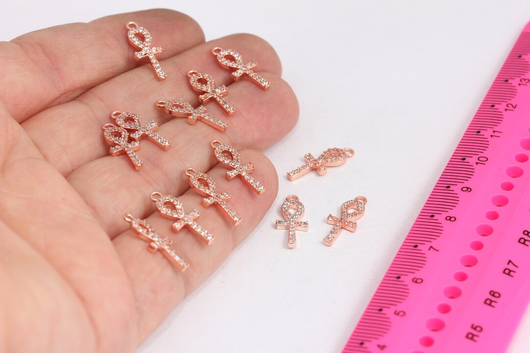 7x17mm Rose Color Plated Ankh Charms, Ankh Necklace, CZ Life Charm ...