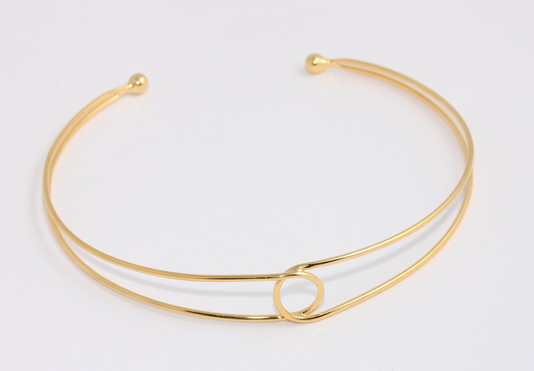 2mm 24k Shiny Gold Wire Necklace, Open Cuff Necklace, Stacking Necklace ...