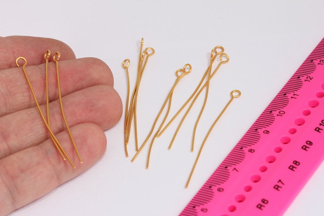 50mm 24k Shiny Gold Plated Eye Pins, Hoop Eye Pins, Eye Pins With Loop ...