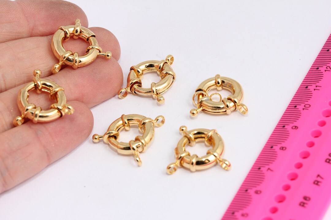 24k Shiny Gold Plated Gold Spring Clasps, Round Gold Clasps, Spring ...