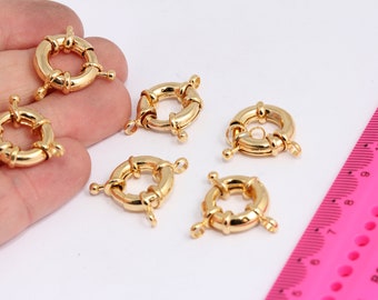 19mm 24k Shiny Gold Plated Spring Clasps, Round Gold Clasps, High ...